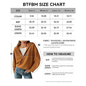 BTFBM Women’s Casual Long Sleeve Half Zip Pullover Sweaters Solid V Neck Collar Ribbed Knitted Loose Slouchy Jumper Tops(Solid Khaki, Medium)