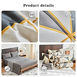 Flysheep Geometric Bed in a Bag 6-Pieces Twin for Kids, Gray Black Beige Rhombus n Triangles Printed Comforter Sheet Set (1 Comforter, 1 Flat Sheet, 1 Fitted Sheet, 2 Pillow Shams, 1 Pillowcase)