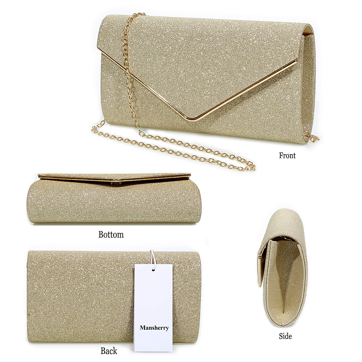 Mansherry Evening Bag Clutch Purses for Women, Ladies Sparkling Party Handbag Wedding Bag Purse Gold