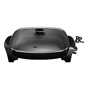 Elite Gourmet EG-8619 Non-Stick Deep Dish Heavy Duty Electric Skillet with Tempered Glass Vented Lid and Easy-Pour Spout, Dishwasher Safe, 1500W, 8 Quart, Rectangle 16" x 13", Black