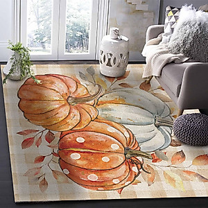 Lsrtoss Rectangular Area Rug for Living Room, Bedroom, Orange White Pumpkins Fall Non-Slip Residential Carpet, Kitchen Rugs, Maple Leaf Harvest Plaid Floor Mat with Rubber Backing 2'7" x 5'