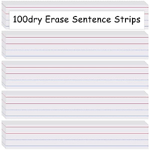 Dry Erase Sentence Strips for Teacher Ruled Sentence Strips Word Writing Strips 16 x 3 Inches White Sentence Strips for Kids Toddlers Students Classroom Supplies (100 Sheet)