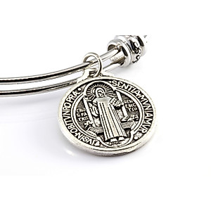 San Benito Bracelet | St Benedict Medals are Great Catholic Gifts or Confirmation Gifts and Medalla de san Benito a Stainless Steel Bangle for Sensitive Skin a Saint Benedict Bracelet for Men or Women