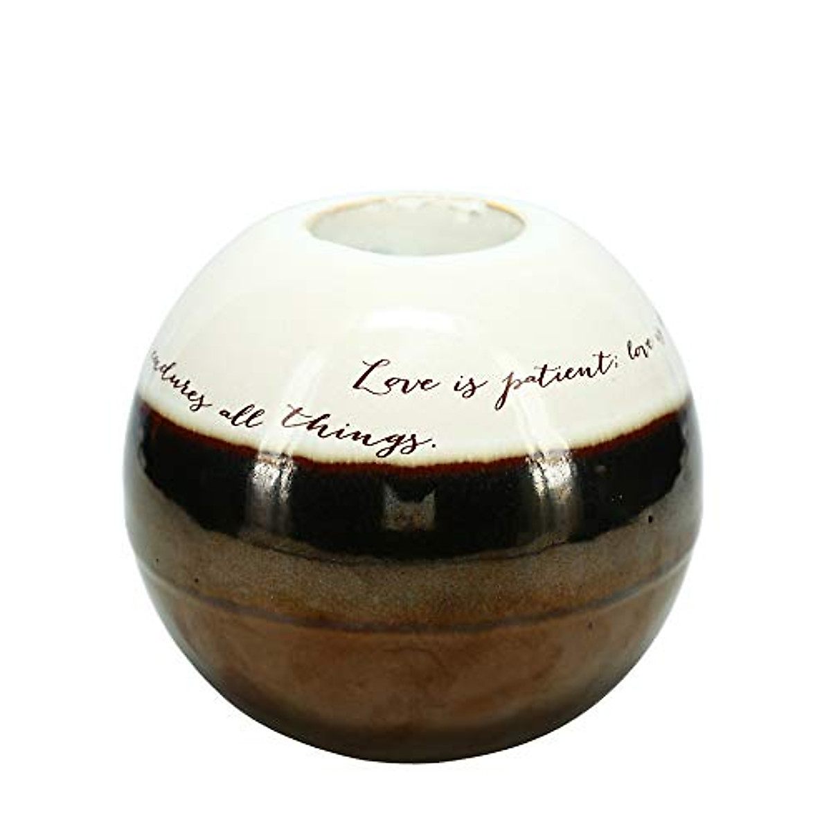 Pavilion Gift Company 88525 Patient Love is Kind It Bears Hopes Endures All Things 4.5 Inch Round Tealight Candle Holder with Unique Reflective Glaze, Cream