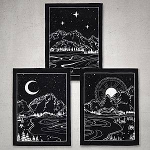 Lifeel 3Pack Sun and Moon and Star Landscape Tapestry Wall Hanging, Vertical Black and White Aesthetic Tapestries For Bedroom Home Wall decor 20×27 inch