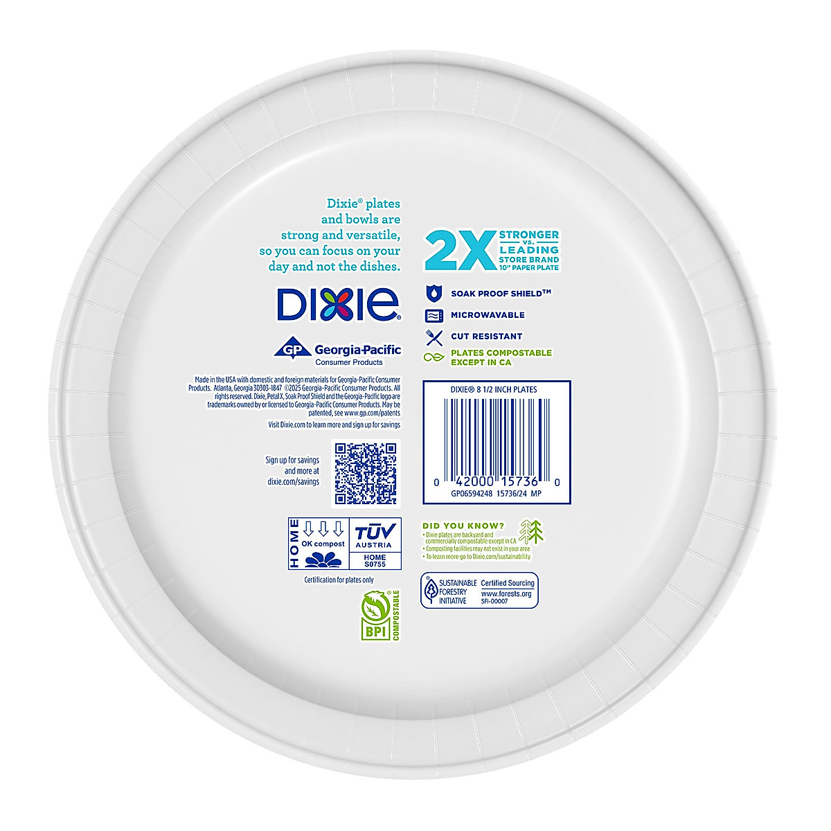 Dixie Paper Plates, 8 ½ inch, Lunch or Light Dinner Size Printed Disposable Plate, Packaging and Design May Vary 90 Counts (Pack of 1)
