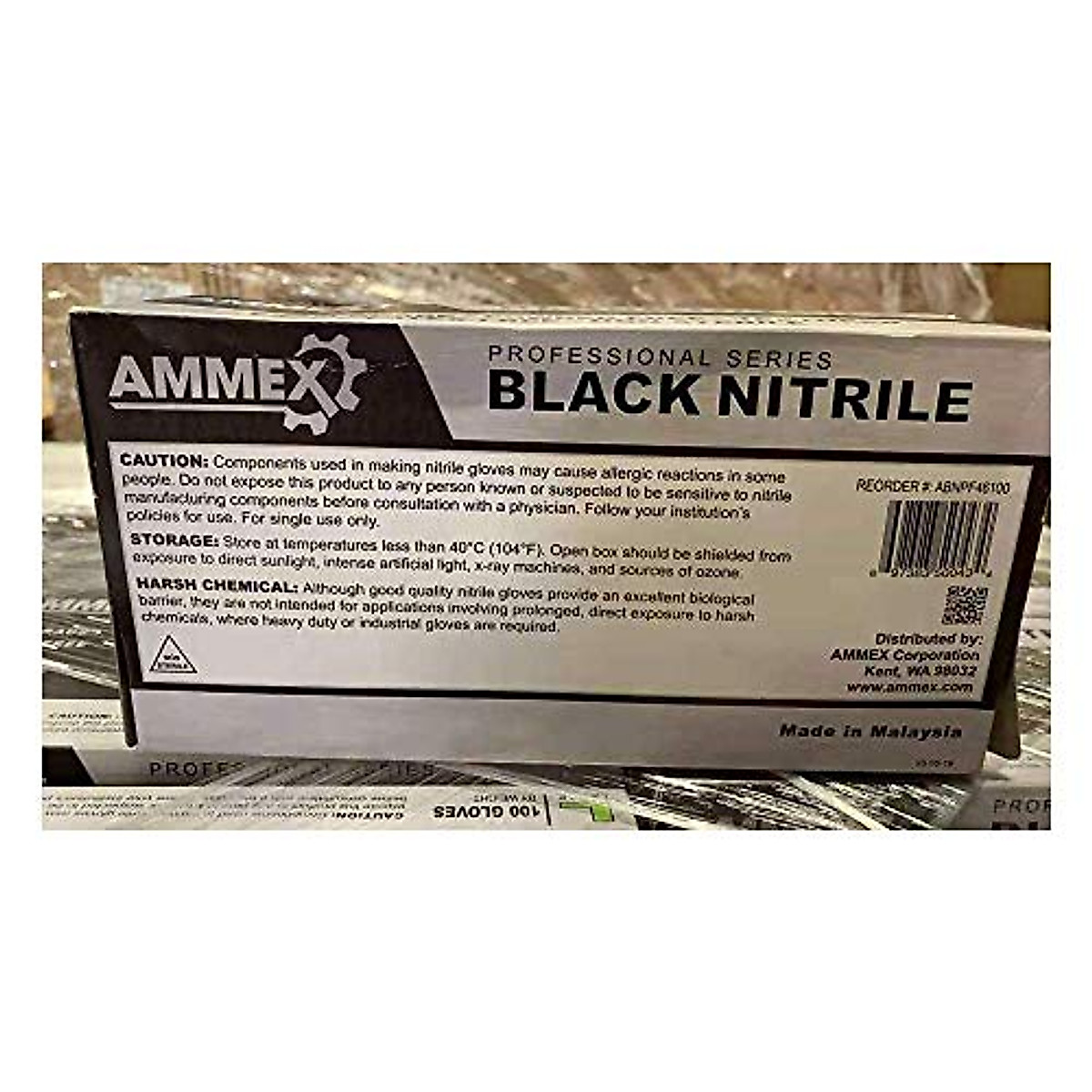 Ammex ABNPF46100 (2 Pack) Black Nitrile Glove, Medical Exam, Latex Free, Disposable, Powder Free, Size Large