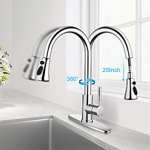 SOKA Single Handle Kitchen Faucet Stainless Steel High Arc Modern Style Aquablade Sweep, Stream & Spray Fit for One & 3 Hole