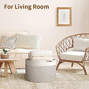 AivaToba Cotton Rope Basket, 22” x 14” Blanket Basket for Living Room, Woven Baby Laundry Baskets with Handles, Toys Basket, Large Baskets for Storage, XXXLarge Cotton Rope Basket for Organizing