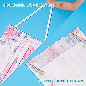 NiHealth 50-Pack Individually Wrapped Disposable Face Masks Tomorotec 3-Ply Colorful Breathable Non-Woven Masks (5 Flower Designs)