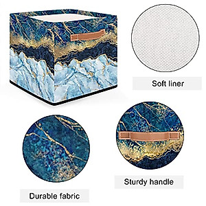 13x13x13 Storage Cube Bins Exquisite Luxury Blue Marble Fabric Storage Cubes 13 inch Collapsible Storage Bins Cubby Storage Baskets for Organizing Shelf Cabinet Bookcase Boxes