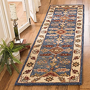 SAFAVIEH Antiquity Collection 2'3" x 8' Blue / Red AT506M Handmade Traditional Oriental Premium Wool Runner Rug