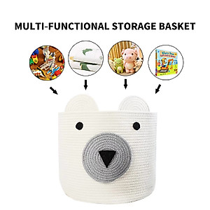 Homearda Cotton Rope Basket,Baby Hamper,Cute Bear Basket,Storage Basket ,Woven Laundry Hamper,Toy Storage Bin,Gifts – Pet or Baby Gift Baskets- White-12 x 10 - easy to reshape