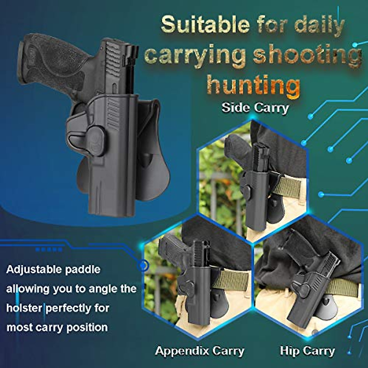 OWB M P 2.0 9mm Holster Compatible for S&W M&P 2.0 9mm/40, S&W SD40VE, S&W SD9VE, Smith & Wesson M&P 9mm(Not Shield), Adjustable Paddle Gun Holster,Quick Release - Right Handed