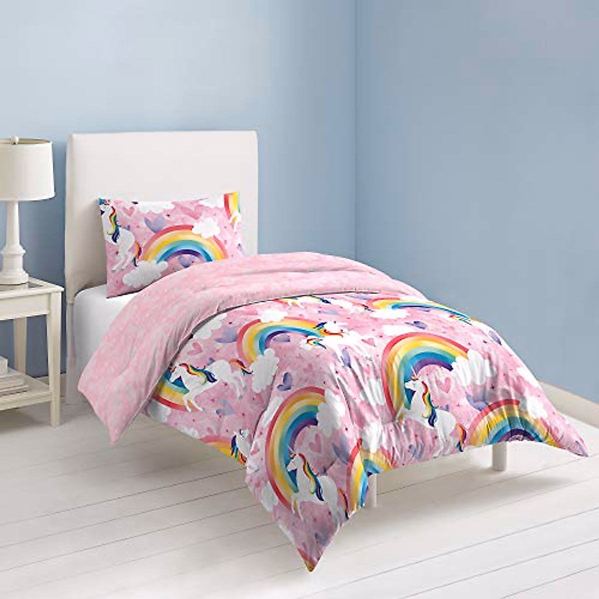dream FACTORY Unicorn Rainbow Comforter Set, Pink, Twin
