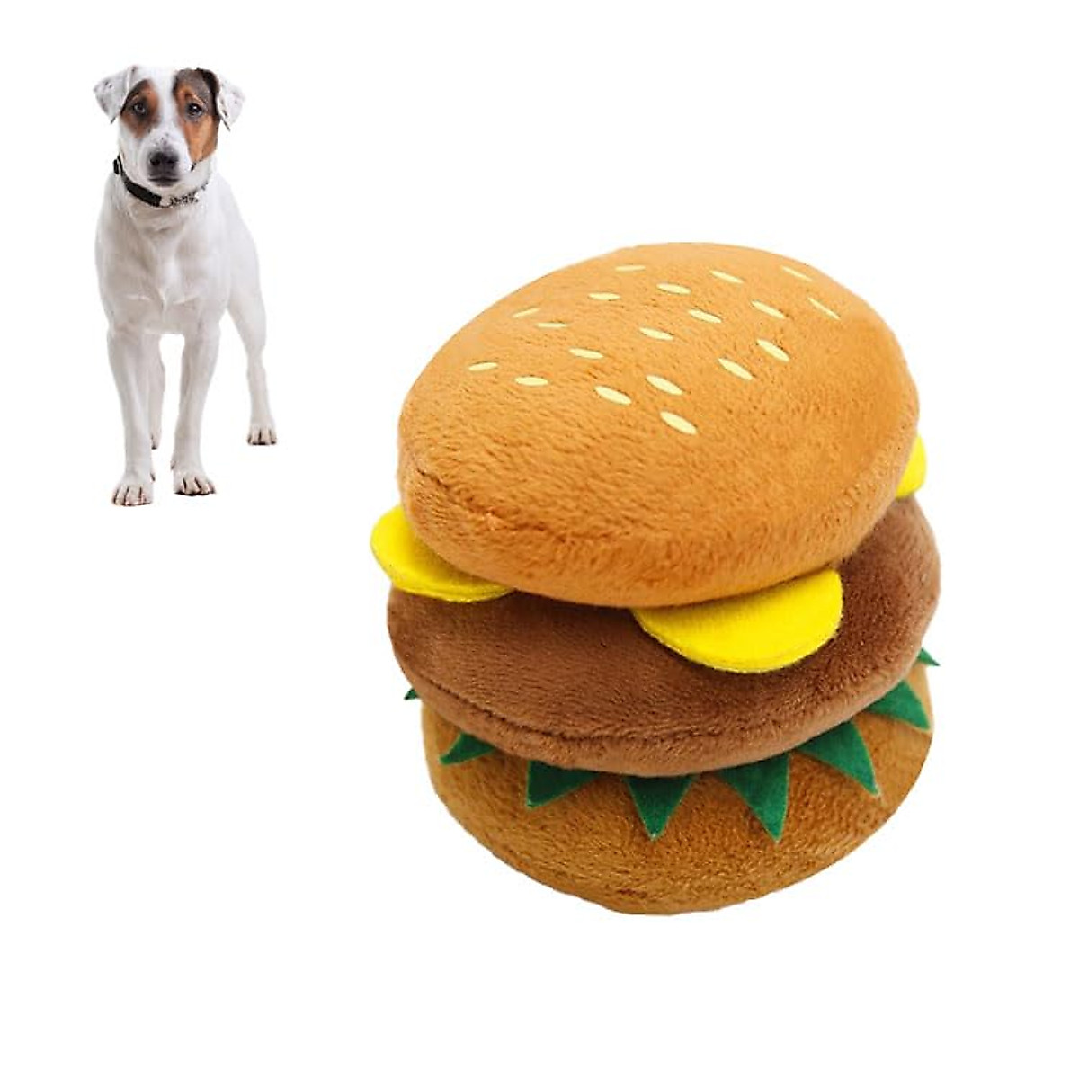 TITA-DONG Pet Chew Toy - Dog Plush Squeaky Toy Cute Hamburger Shape Stuffed Pet Plush Toy, Teeth Chewing Squeaky Sound Toy for Small and Medium Dog Hamburger Dog Supplies
