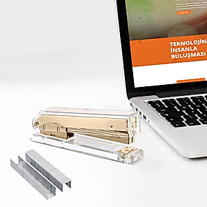 EXPUTRAN Acrylic Stapler,Clear and Gold-Tone Hardware, Beautiful Desk Accessory for Office Home or School,Takes Standard 24/6 or 26/6 Staples