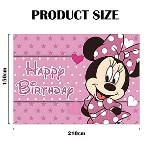 7X5 FT Pink Cartoon Mouse Backdrop Happy Birthday Washable Photography Background Party Supplies Decoration Banner for Little Princess Girls Kids