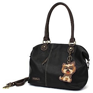 CHALA Laser Cut Crossbody Shoulder bag Tote Bag Faux Leather Black (Yorkie Terrier)