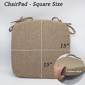 ZYHOONE Chair Cushion with Ties for Dining Chairs - Thick and Comfortable Non Slip Kitchen Seat Pad for Dining Room with Machine Washable Cover [15 X 15 X 2 Inches] - Natural Linen
