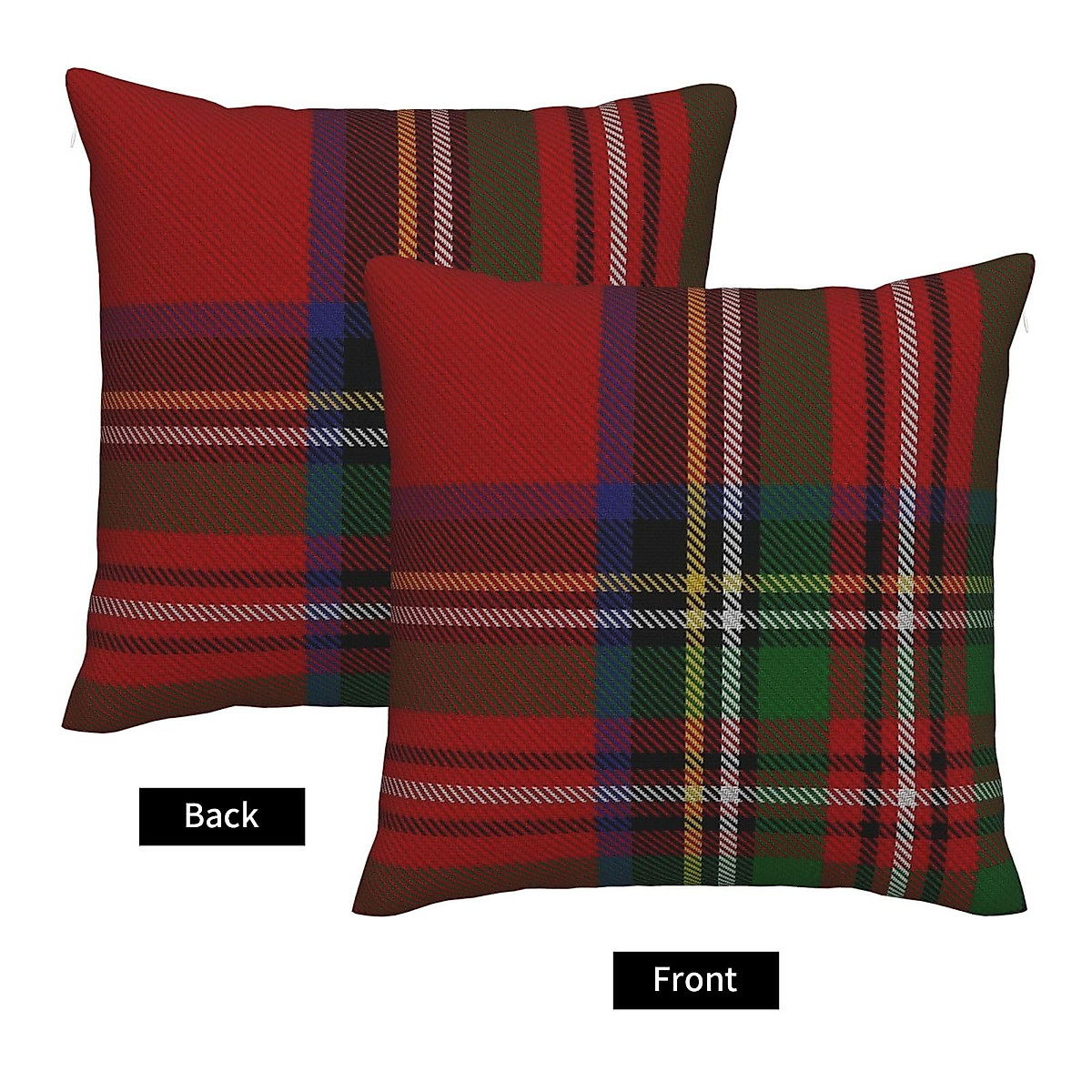 ChangQingArt Checkered Pillow Covers 16x16 Inch, Green Scottish Tartan Red Abstract Ancient Antique Black Double Sided Decorative Pillows Cases Throw Pillows Covers