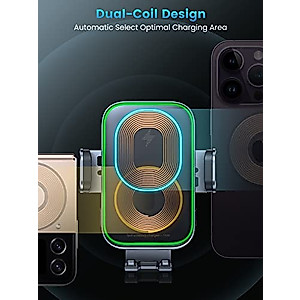 APPS2Car Wireless Car Charger Dual Coils Auto-Clamping Alignment Dashboard Phone Mount for Car Truck 15W Charging Holder Compatible with iPhone 14 13 Pro Max Samsung Z Fold/Z Flip All Mobile Phones