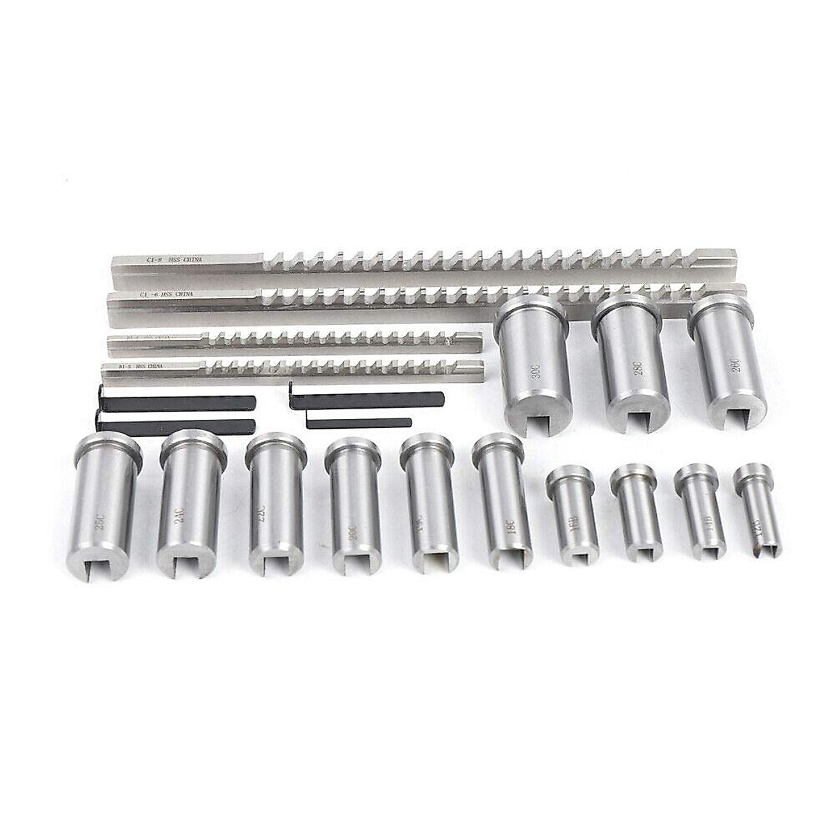 Fetcoi Keyway Broach Kit Collared Bushing Shim Set, Metric Size Set High Speed Steel CNC Metalworking Tool, 22 Pcs