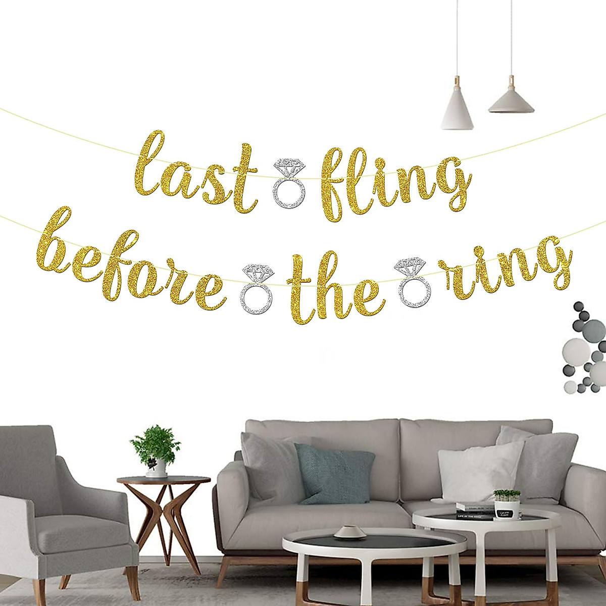 Gold Glitter Last Fling Before The Ring Banner - Bachelorette Party Decoration - Bachelorette Party Photo Props