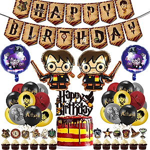 16pcs Wizard Happy Birthday Cake Topper, Magical School Theme Glitter Black Cupcake Topper, Personalized Baby Shower Cake Topper Boys Kids Birthday Anniversary Theme Party Cake Decorations Supplies