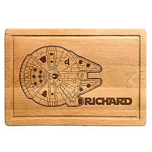 Millenium Falcon Cutting Board Fathers Day Gifts, Personalized Stars War Charcuterie - Serving Board, Customi Dad Gift, Custom Engraved Wood Plate, Unique Design, USA Handcrafted Star Waars Board