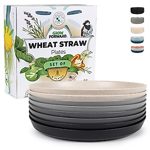 Grow Forward Premium Wheat Straw Plates - 10 Inch Reusable Hard Plastic Dinner Plates Set of 8 - Unbreakable Microwave Safe Plates for Dessert, Camping, RV, Outdoors, Patio, Kitchen Dishes - Moonlight