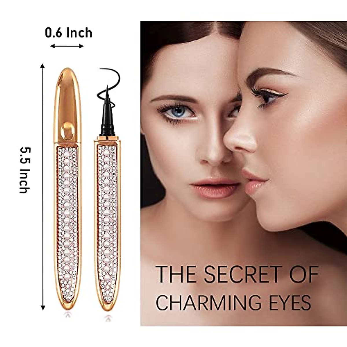 CRINSLY 2022 Upgraded Black Eyelash Glue Pen Self-Adhesive 2 in 1 Eyeliner for Normal False Lashes Long-Lasting Eye Liner for Sensitive Eyes Quick Drying Waterproof Strong Hold Latex-Free Eye Makeup