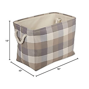 DII Buffalo Check Storage Collection Collapsible Bin with Handles, Medium Rectangle, 16x10x12, Tri Color Stone