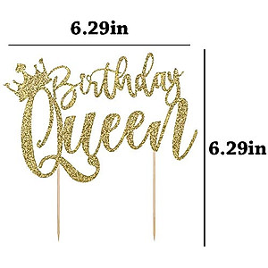 YUINYO Handmade Glitter Queen Birthday Cake Topper, Happy Birthday Cake Bunting Decor, Birthday Party Decoration Supplies (Sliver)