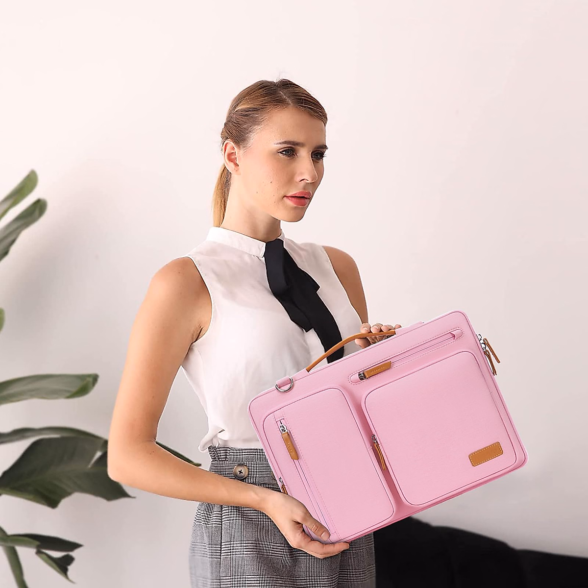 MOSISO 360 Protective Laptop Shoulder Bag,13-13.3 inch Computer Bags Compatible with MacBook, HP, Dell, Lenovo, Asus Notebook,Side Open Messenger Bag with 4 Zipper Pockets, Pink