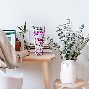 PERRIFIC Butterfly Tumbler 40 oz Tumbler with Handle and Straw Lid Leak Proof - Butterfly Coffee Travel Mug with Handle Insulated for Hot and Cold Drink Ice - Mothers Day Birthday Gifts for Women Cup