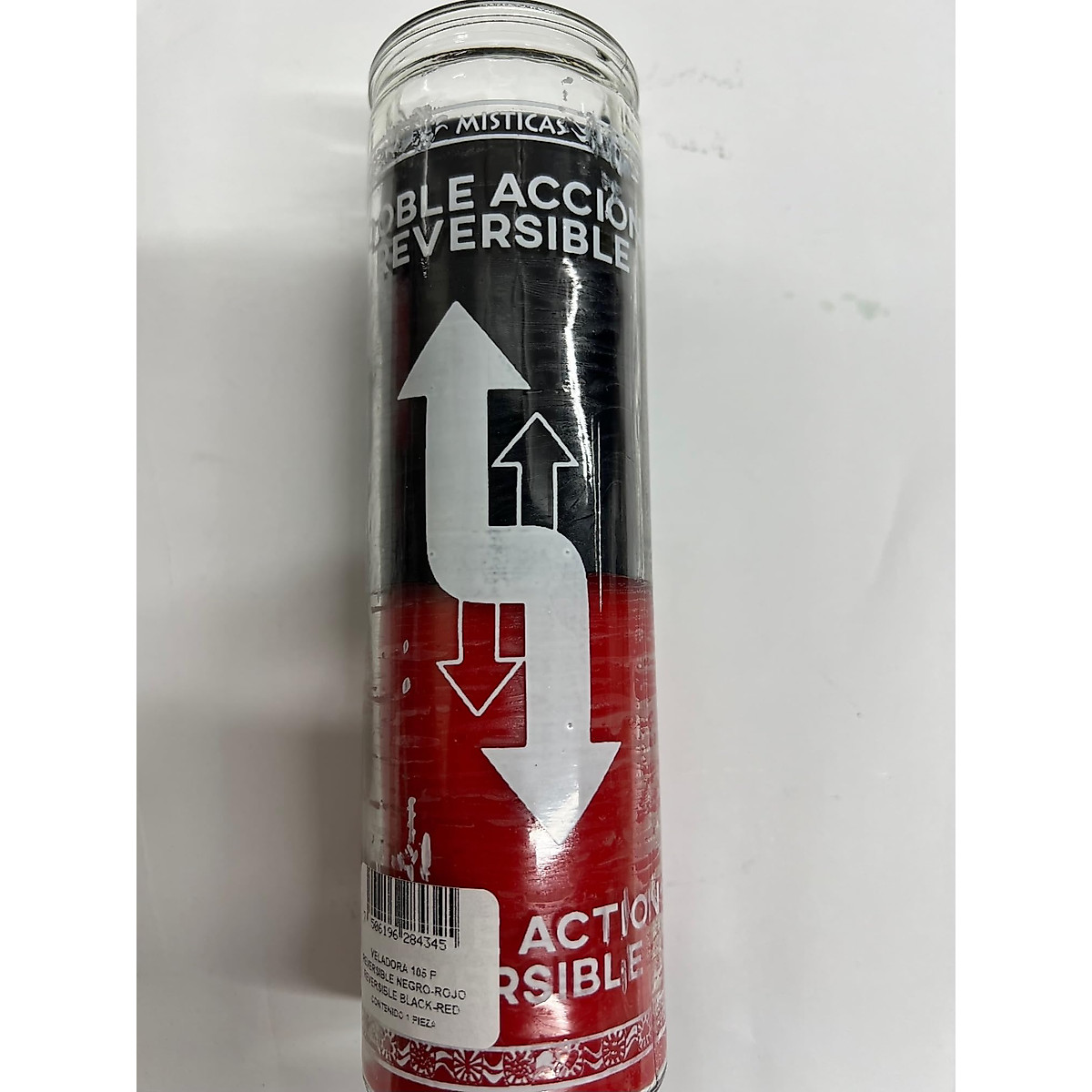 Reversible Double Action 2 Color (Black Over Red) Unscented Pillar Candle in Glass