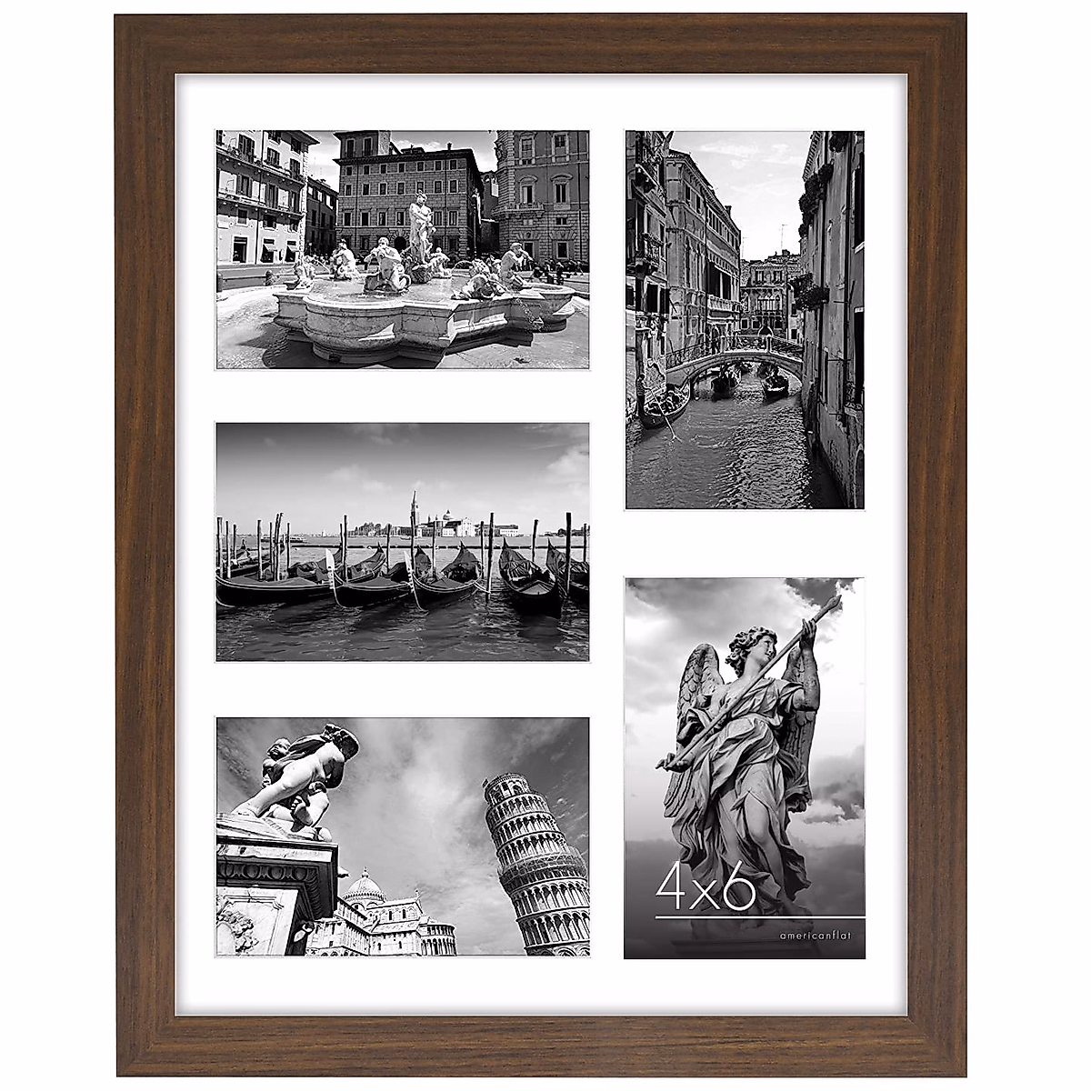 Americanflat 11x14 Collage Picture Frame in Walnut - Displays Five 4x6 Frame Openings or Use as 11x14 Picture Frame Without Mat - Engineered Wood, Shatter Resistant Glass, and Includes Hanging Hardware