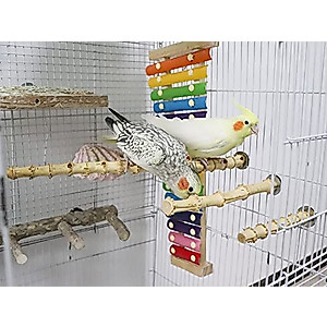 3 Pack Bird Perch Stand, Natural Bamboo Parrot Paw Grinding Toys, Bird Cage Accessories, Bird Paw Grinding for Small Birds Parrots Parakeets Cockatiels Conures Finches Love Birds