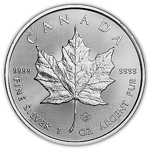 1988 - Present (Random Year) 1 oz Canadian Silver Maple Leaf Coin Brilliant Uncirculated with Certificate of Authenticity $5 BU