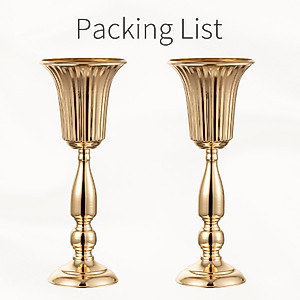 Gold Vase Wedding Centerpieces for Tables - 2 Pcs Tall Trumpet Vases for Centerpieces Table Decorations, 15.7in Metal Tabletop Flower Stand, Wedding Reception Flower Vase for Birthday, Home Decor