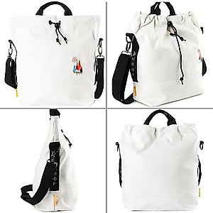 Women Casual Canvas Shoulder Bags, Sunshine Embroidery Cross Body Bag Top Handbag (White)
