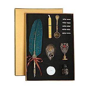 Calligraphy Pen | Feather Quill Pen Set Vintage Feather Quill Dip Calligraphy Fountain Pen Writing Ink 5 Nibs Set Stationery Gift Box