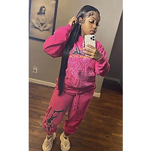 KOSUSANILL Unisex Spider 555 Web Graphic Hoodie Gothic Cotton Pullover Sweatshirt for Men Women Y2K Designer Oversized Outfits (Rose, S)