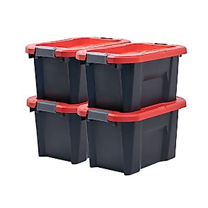 CX CRAFTSMAN, 10-Gallon Highly Durable Storage Bin & Dual Latching Lid, (12.7”H x 15.7”W x 22.7”D), Versatile Stacking Tote and Weather-Resistant Design, American Made [4 Pack]