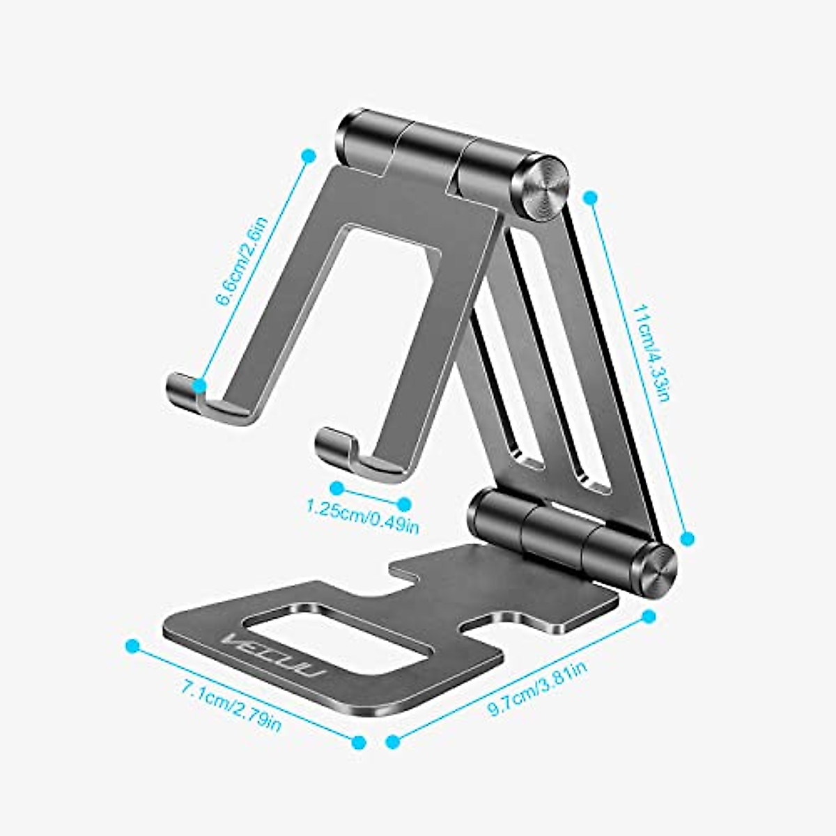 VECUU Universal Phone Stand Dual Folding, Aluminum Desktop Stand with Adjustable View Angle, Foldable Phone Holder Cradle Dock, Smartphone Stand Compatible with All Phones, Nintendo Switch (Grey)
