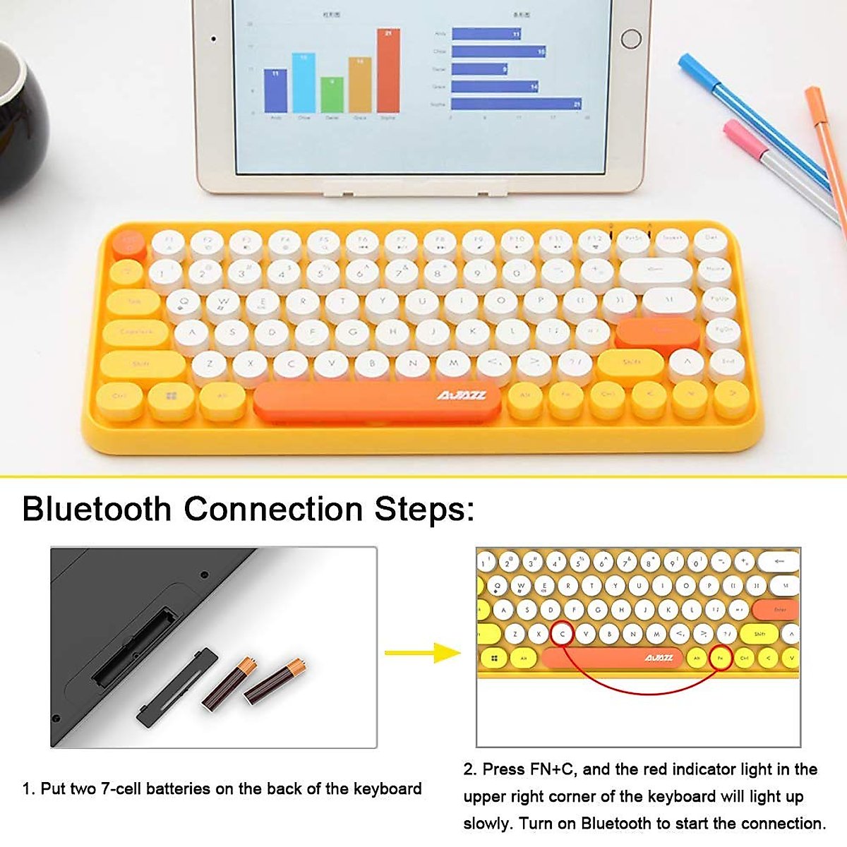 FELICON Wireless Bluetooth Keyboard Mini Portable 84-Key Keyboard Compatible with Android, Windows, PC, Tablet-Dark, Perfer for Home and Office Keyboards