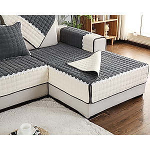 vctops Soft Corduroy Sofa Couch Cover, Plaid Sectional Couch Covers, Non-Slip Sofa Slipcover for Dogs Cats Kids(Dark Grey,36"x63")