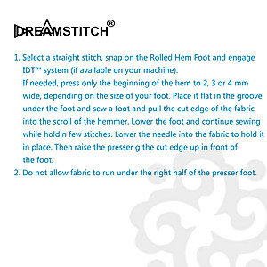 DREAMSTITCH 820249096 3mm Rolled Hem Presser Foot with IDT for Pfaff Sewing Machine ALT : 98-694818-00, 3820284-096,820284096,820249096