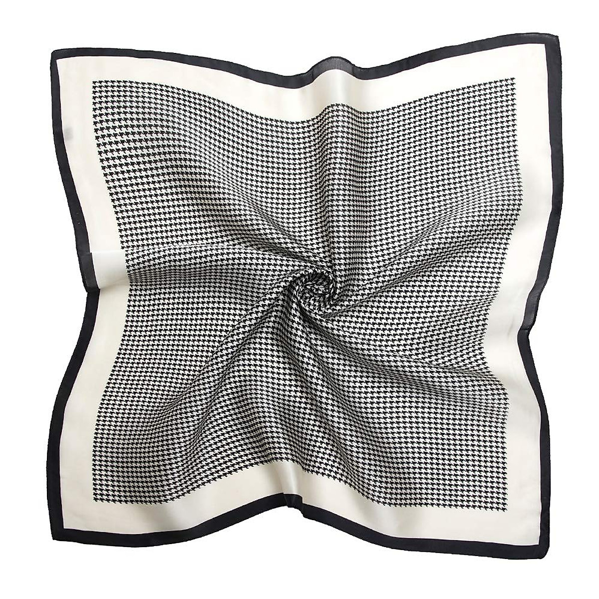 NaSoPerfect 27 inch Silk Feeling Scarf Square Satin Head Scarf Fashion Houndstooth Neck Scarfs for Women Black and White